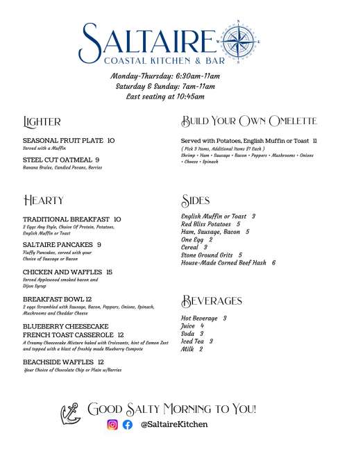 Saltaire Kitchen and Bar menu in Surfside Beach, South Carolina, USA