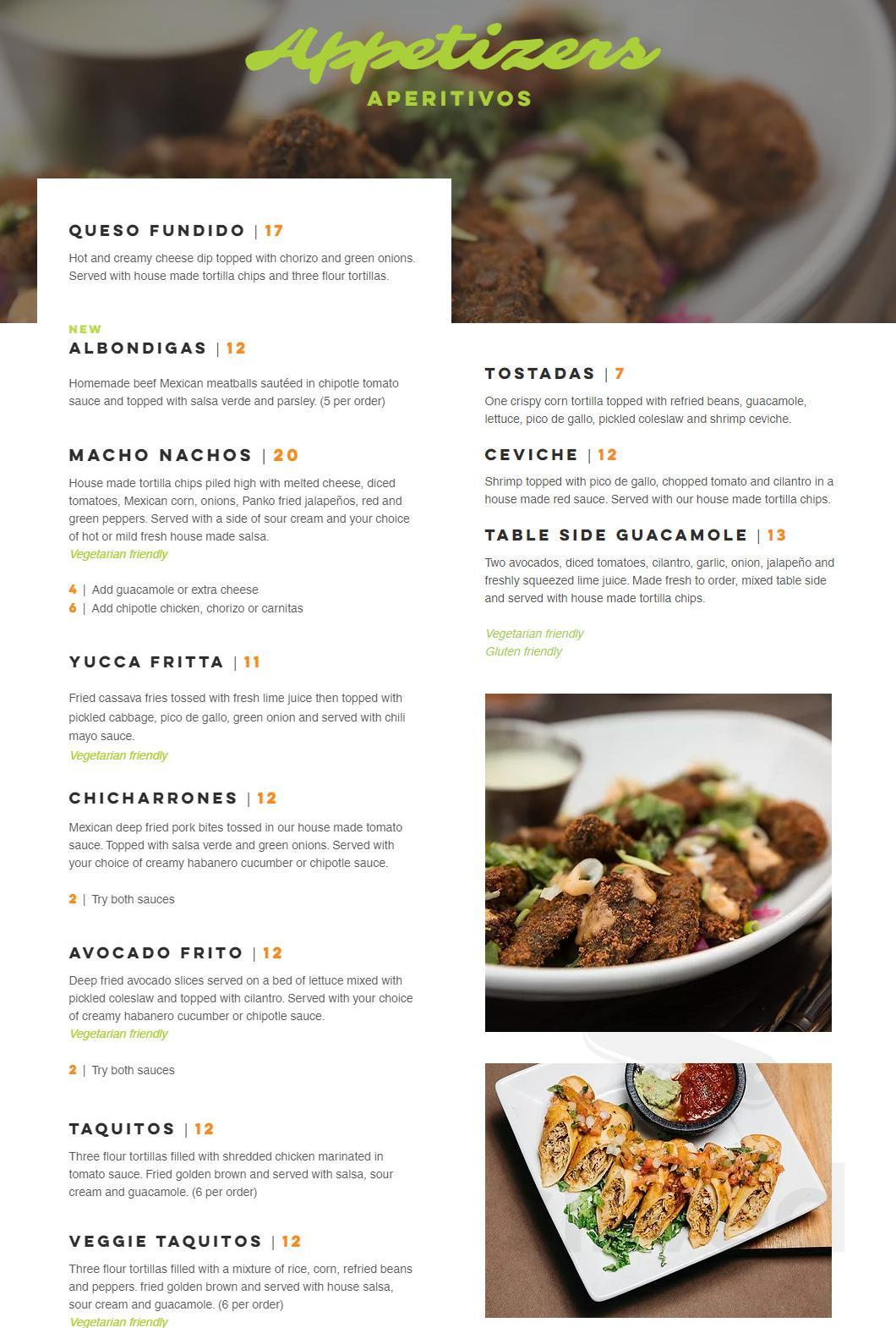 Menu - Winnipeg MB's La Roca | Sirved