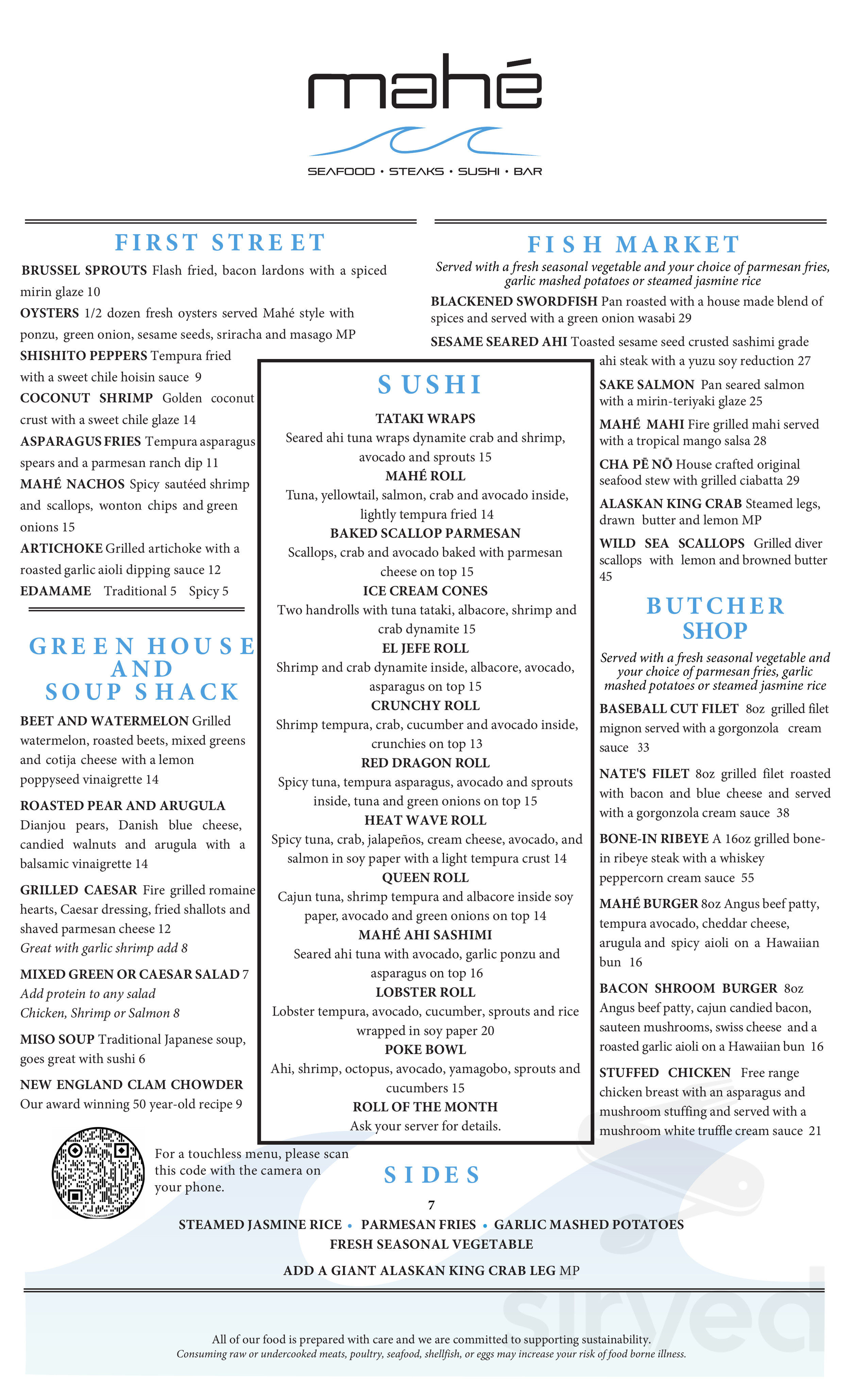 Mahé menu in Seal Beach, California, USA