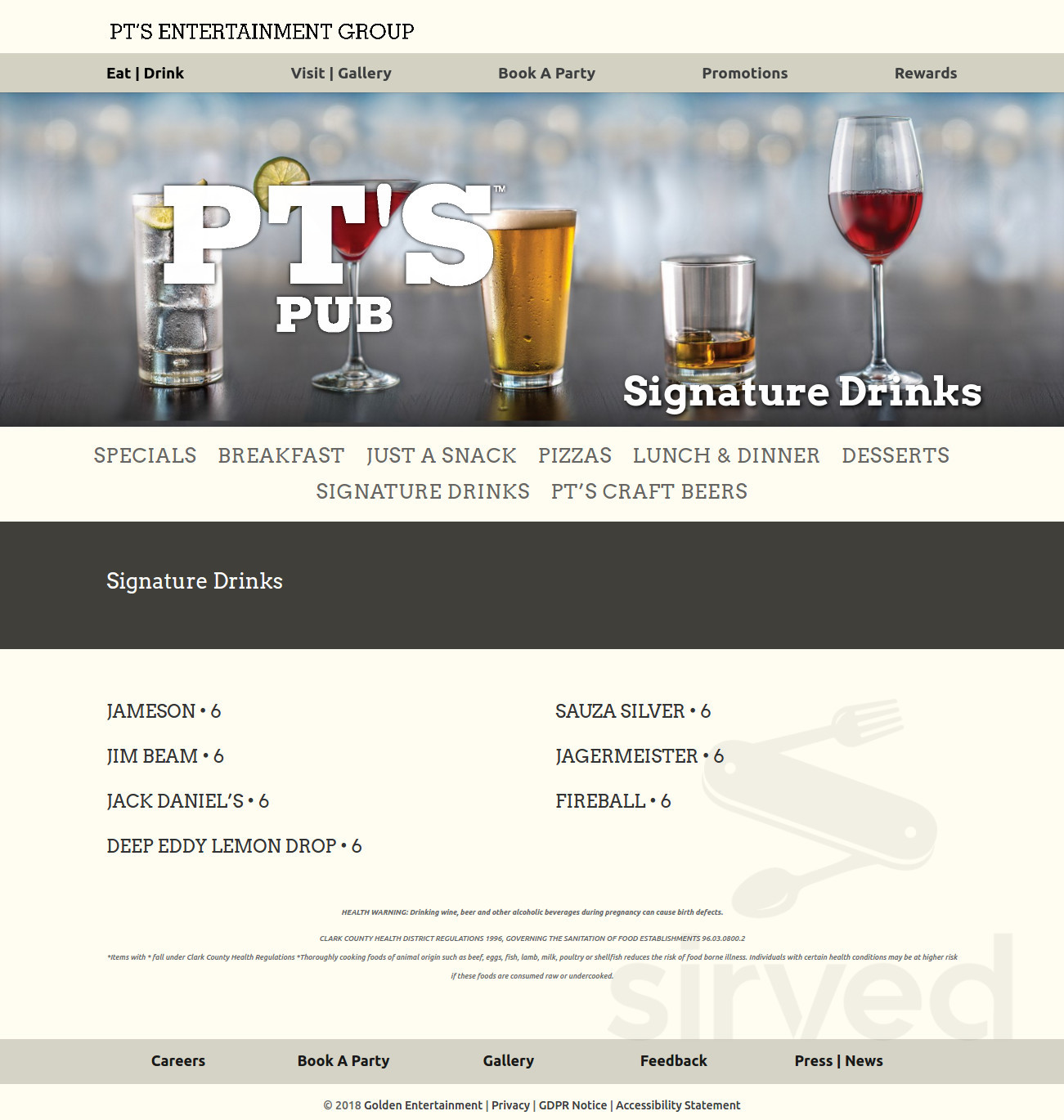 PT s Pub Menu In Las Vegas Nevada USA PT s Pub Menu In Las Vegas Nevada USA