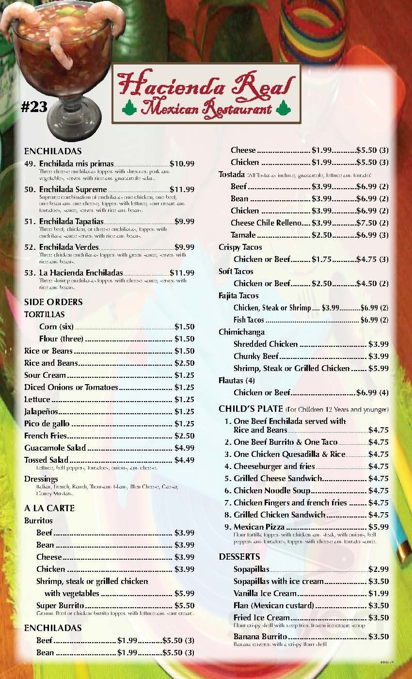 Hacienda Real Mexican Restaurant of Breaux Bridge menus in Breaux ...
