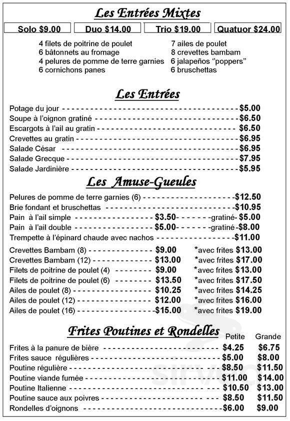 Bar Chez Maurice menu in Saint-Lazare, Quebec, Canada