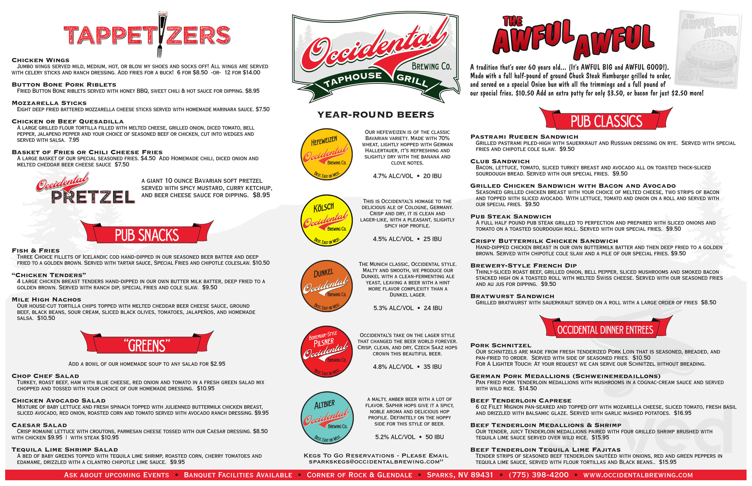 Menu - Sparks NV's Occidental Brewery & Tap House | Sirved