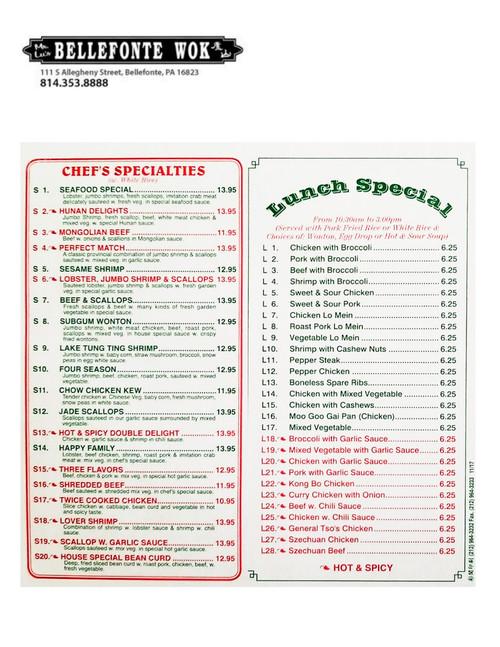 Bellefonte Wok menu in Bellefonte, Pennsylvania, USA
