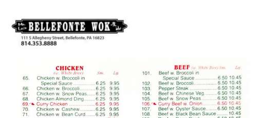 Menu for Bellefonte Wok in Bellefonte, PA | Sirved