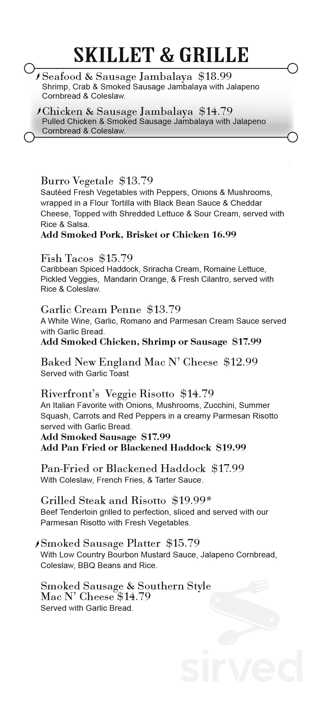 Menu - Augusta ME's Riverfront Barbeque & Grille | Sirved