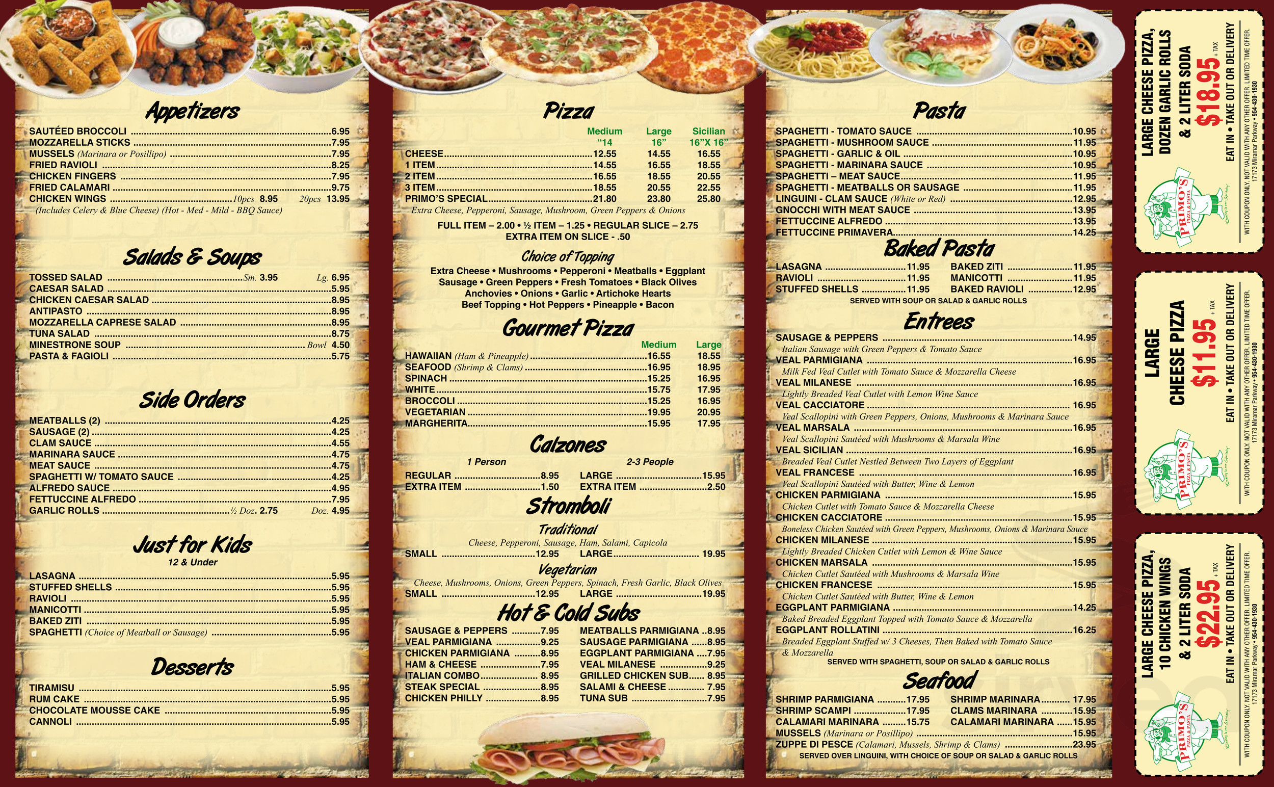 Menu - Miramar FL's Primo's Pizza & Pasta | Sirved