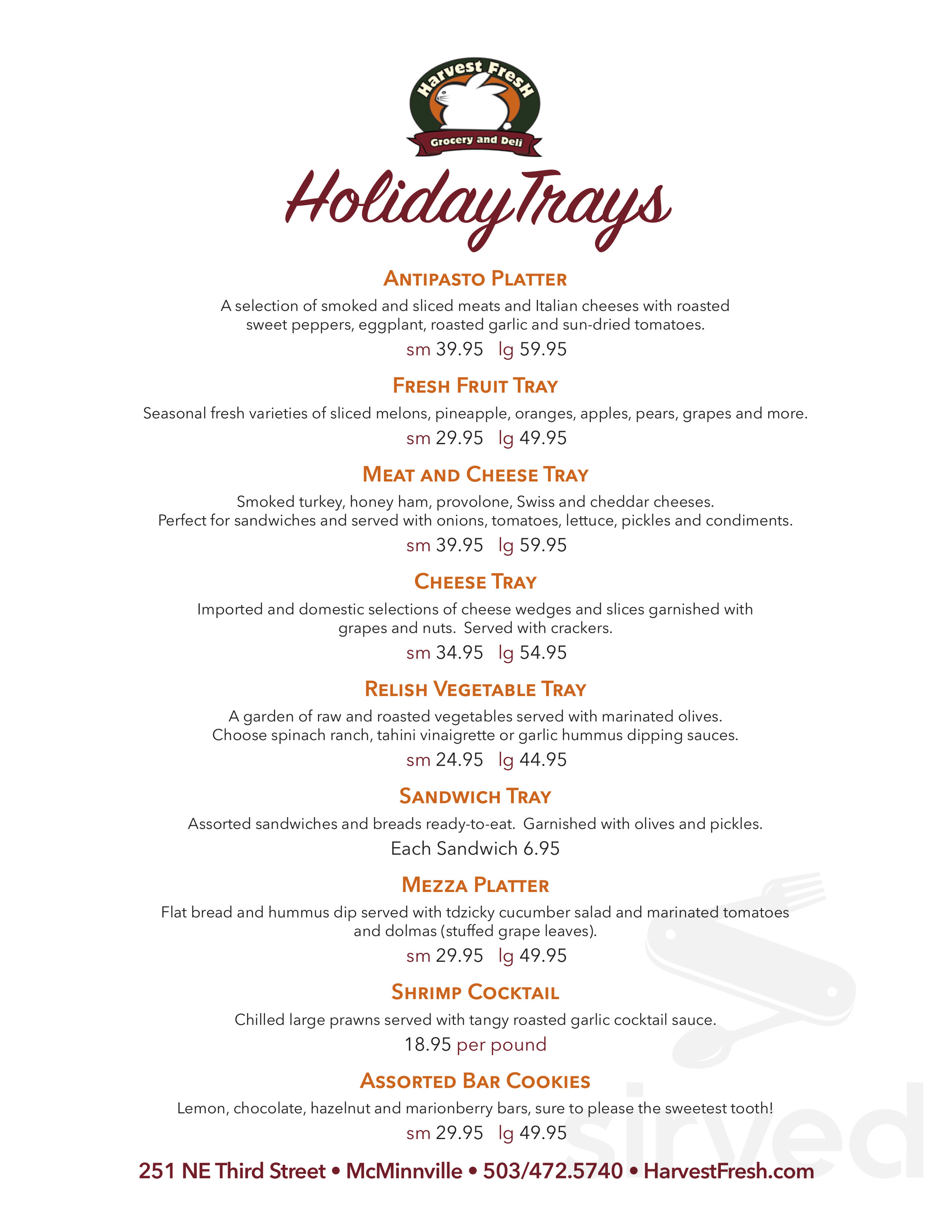 Harvest Fresh Grocery & Deli menu in McMinnville, Oregon, USA