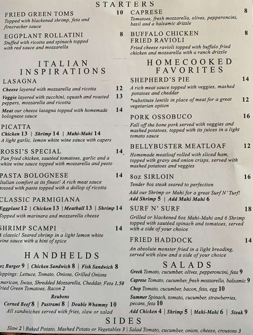 Rossi's Side Street Cafe menu in Port Orange, Florida, USA