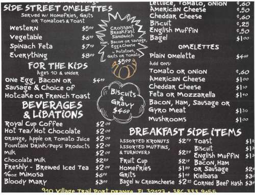 Rossi's Side Street Cafe menu in Port Orange, Florida, USA