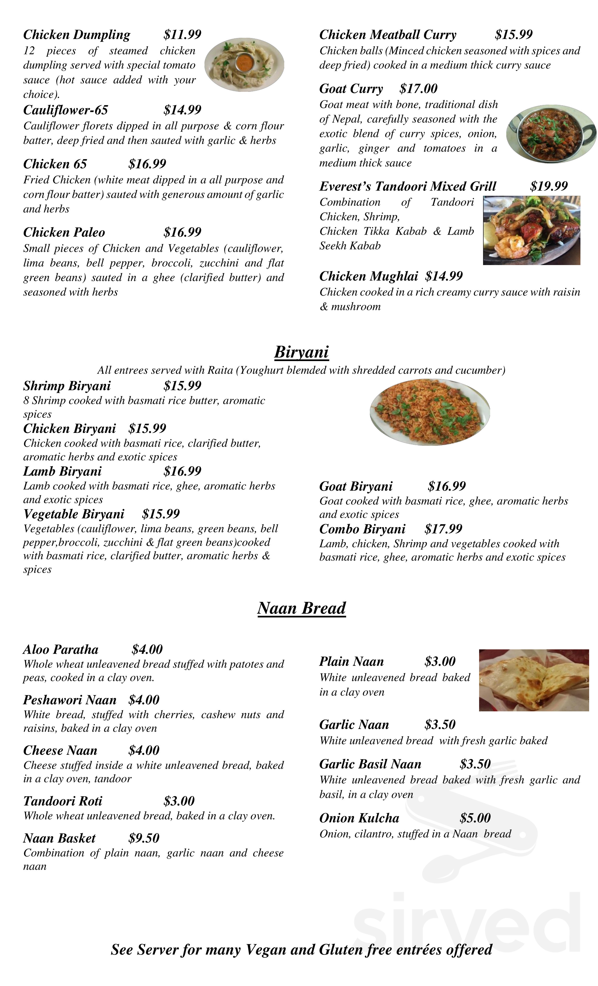 Everest Cuisine menus in Rapid City, South Dakota, United States