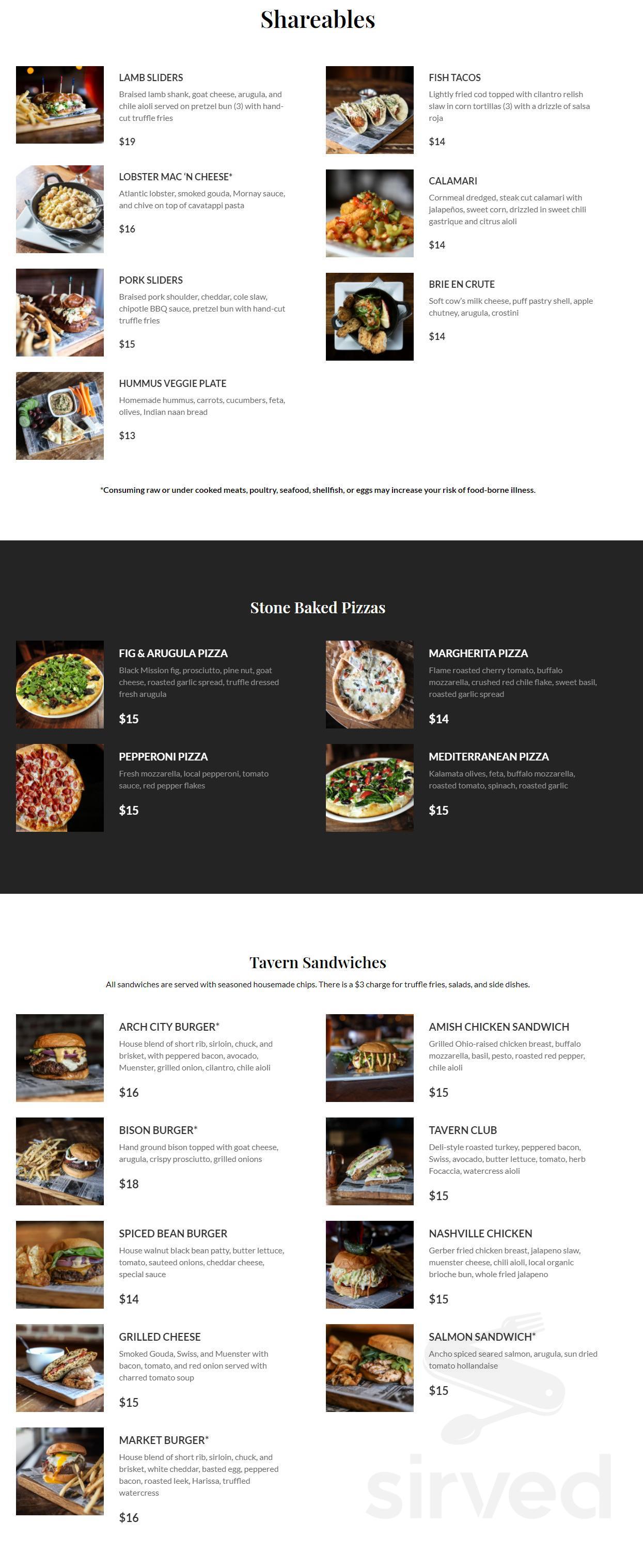 Menu - Columbus OH's Arch City Tavern | Sirved