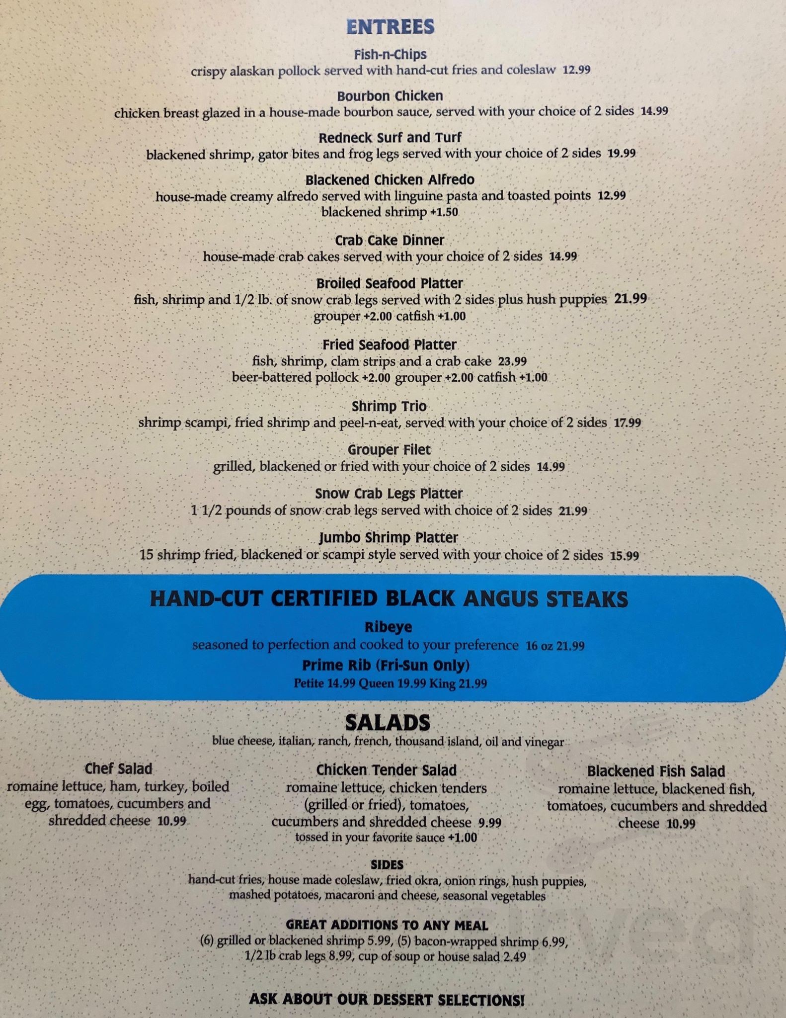 Castaways Restaurant menu in Astor, Florida, USA