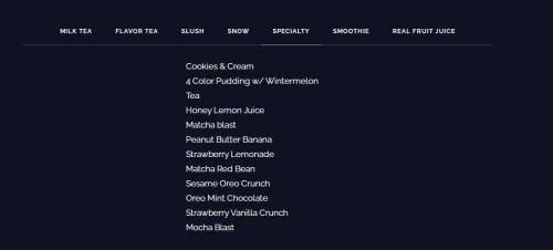 Oasis Tea Zone menu in Seattle, Washington, USA