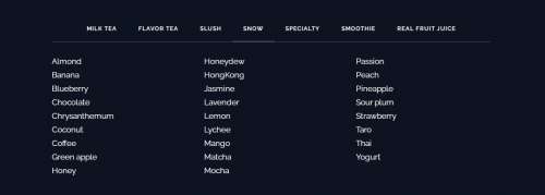 Oasis Tea Zone menu in Seattle, Washington, USA