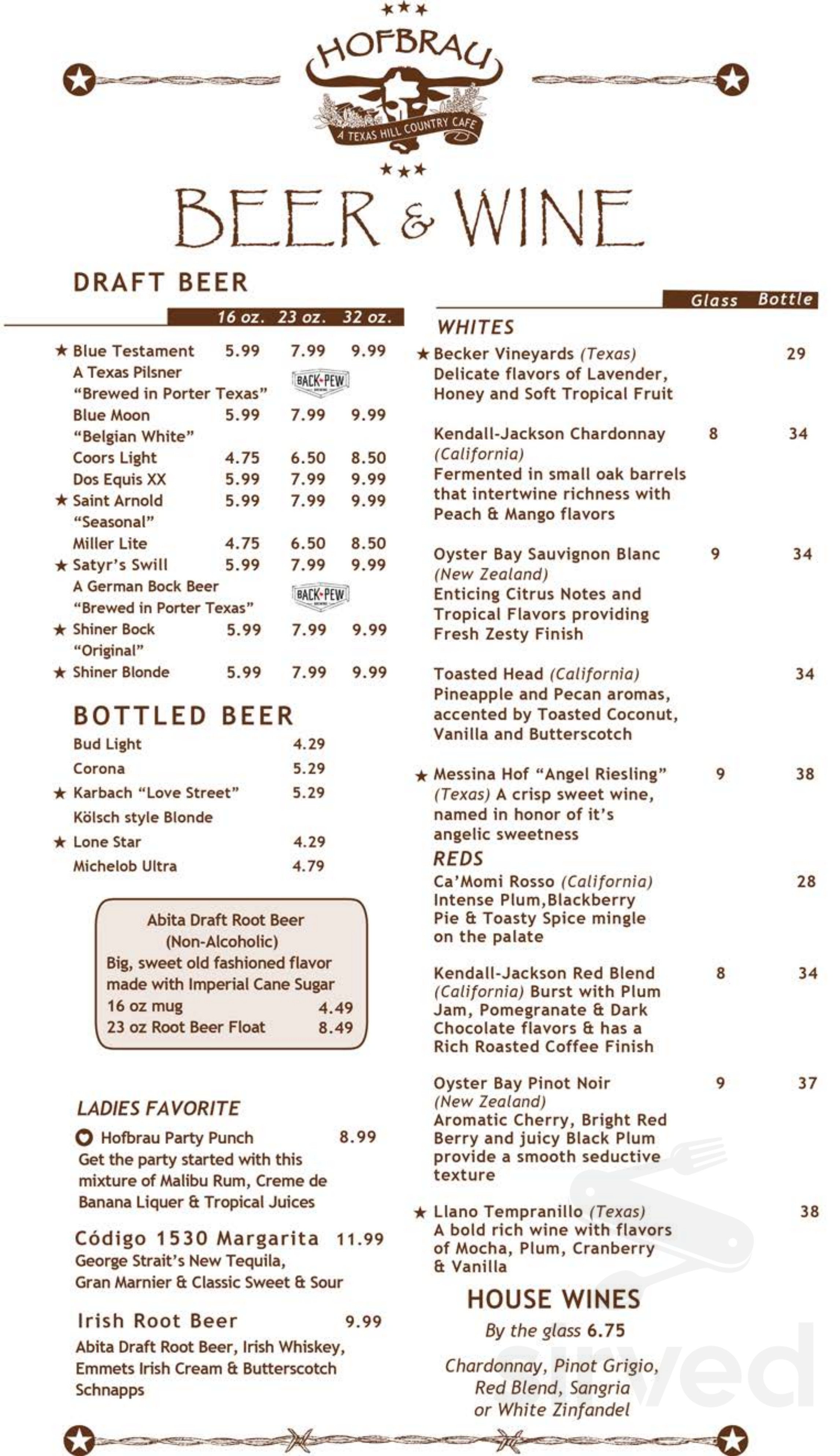 Menu - Porter TX's Hofbrau Steaks | Sirved