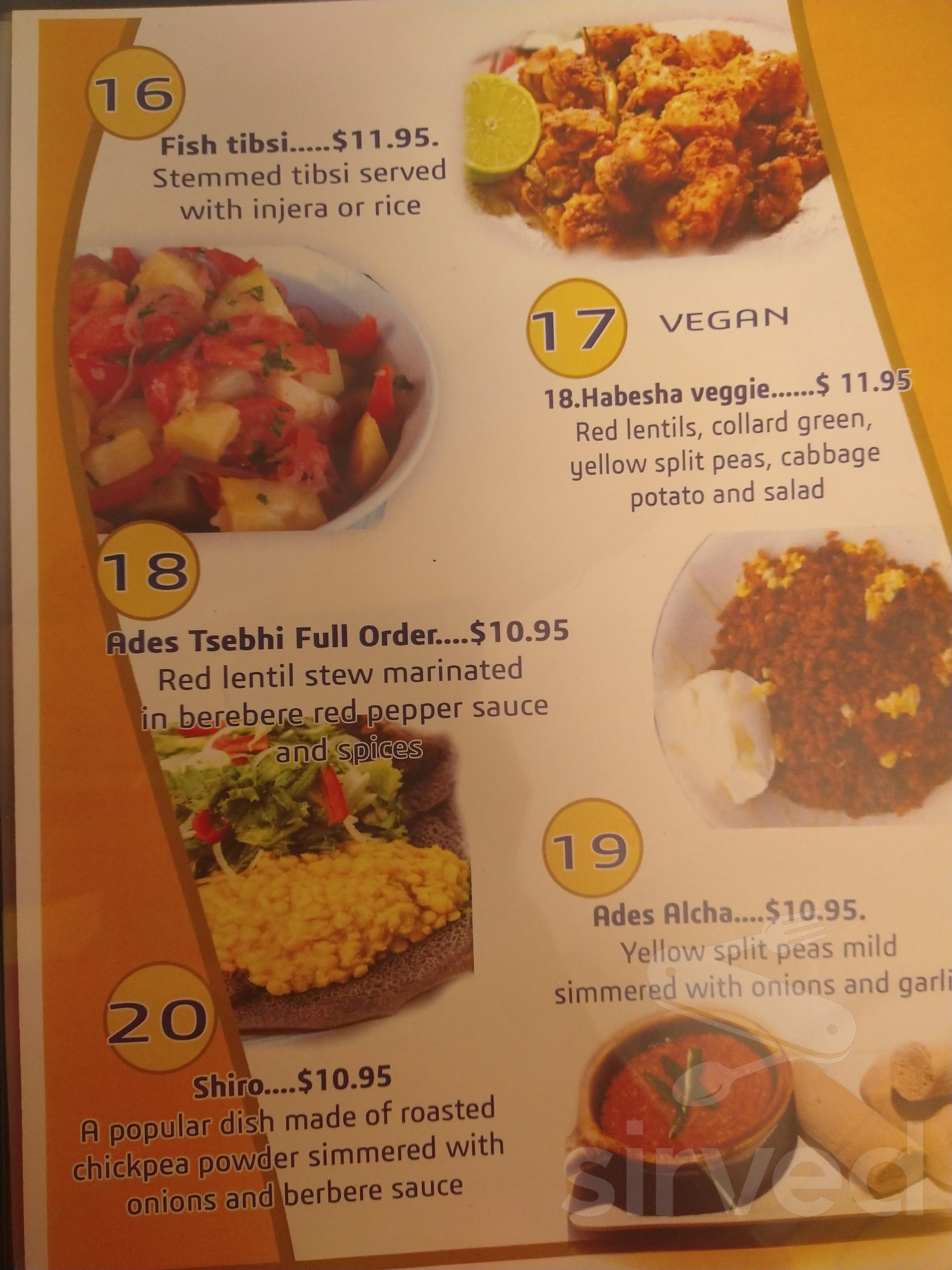 Menu - Louisville KY's Habesha Restaurant and Grocery | Sirved
