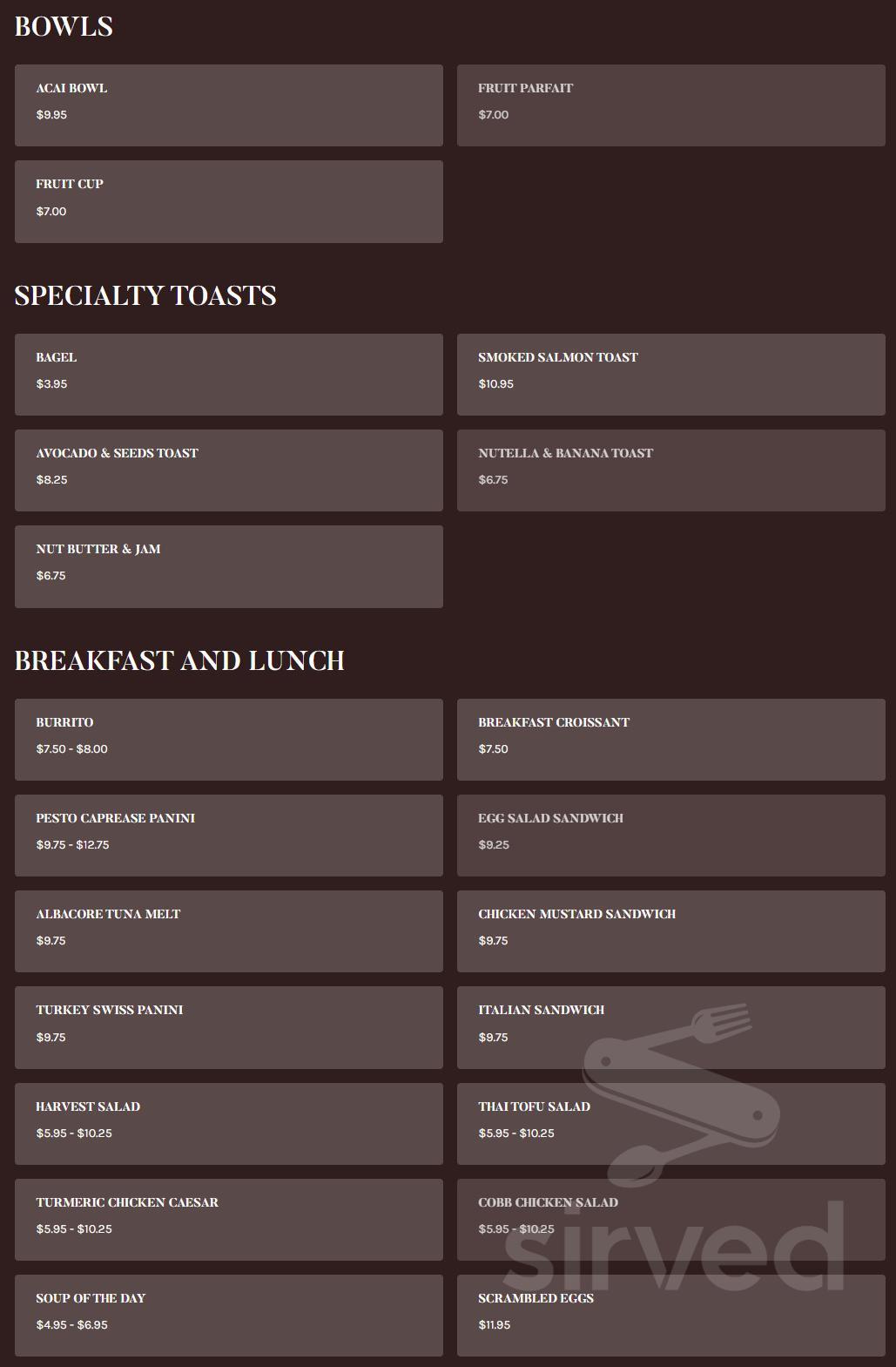 Pinpoint Cafe menu in La Jolla, California, USA