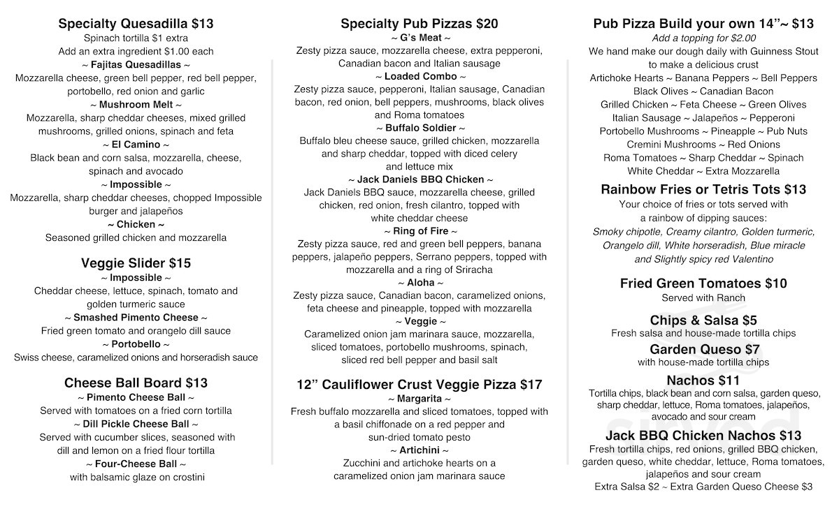 Scruffy City Hall menu in Knoxville, Tennessee, USA