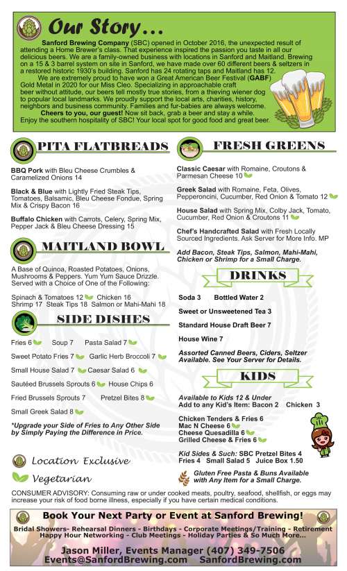 Sanford Brewing Company-Maitland menu in Maitland, Florida, USA
