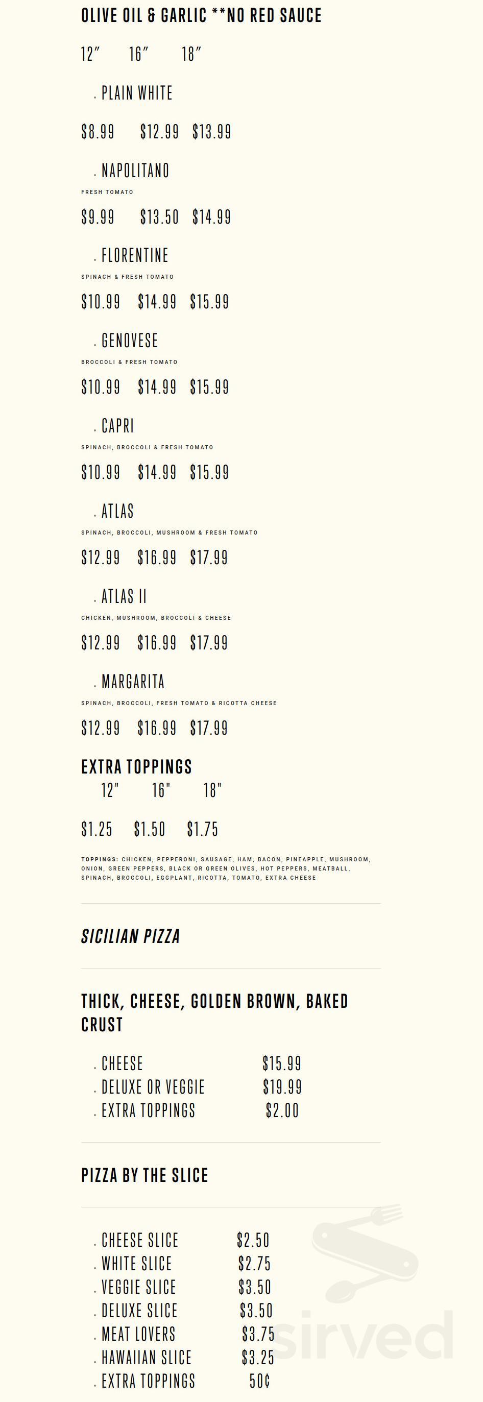 Atlas Pizza menu in Chesapeake, Virginia, USA