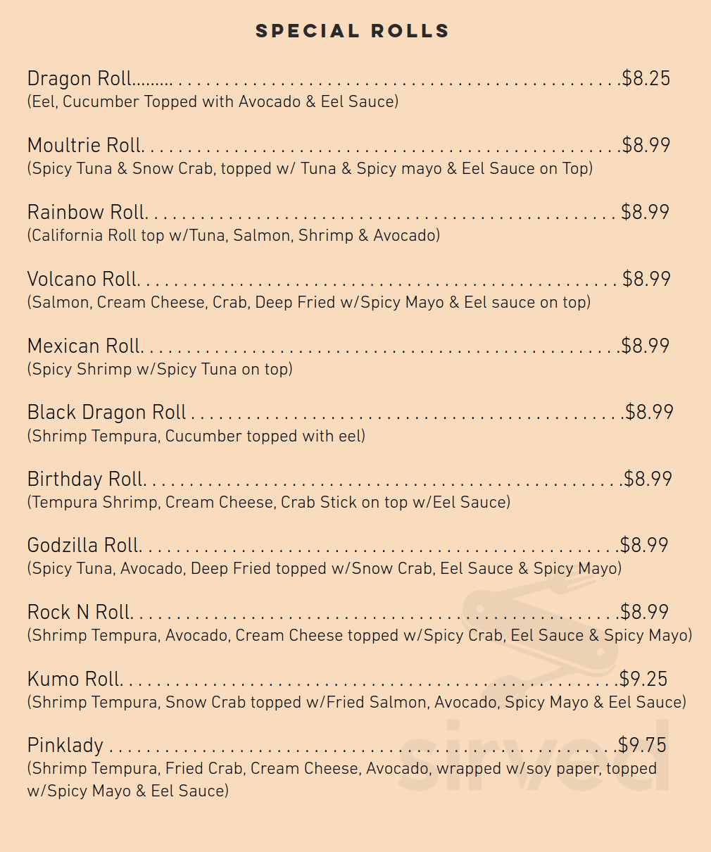Menu for Kumo Sushi & Hibachi in Moultrie, GA | Sirved