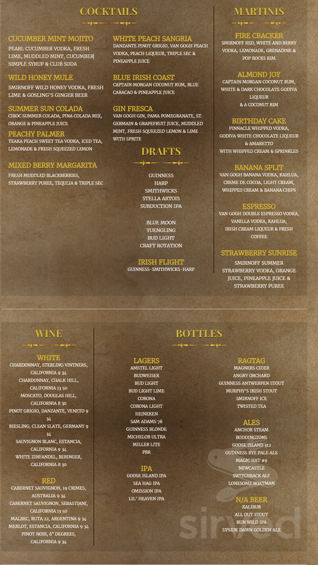 Menu - Uncasville CT's The Lansdowne Irish Pub & Music House | Sirved