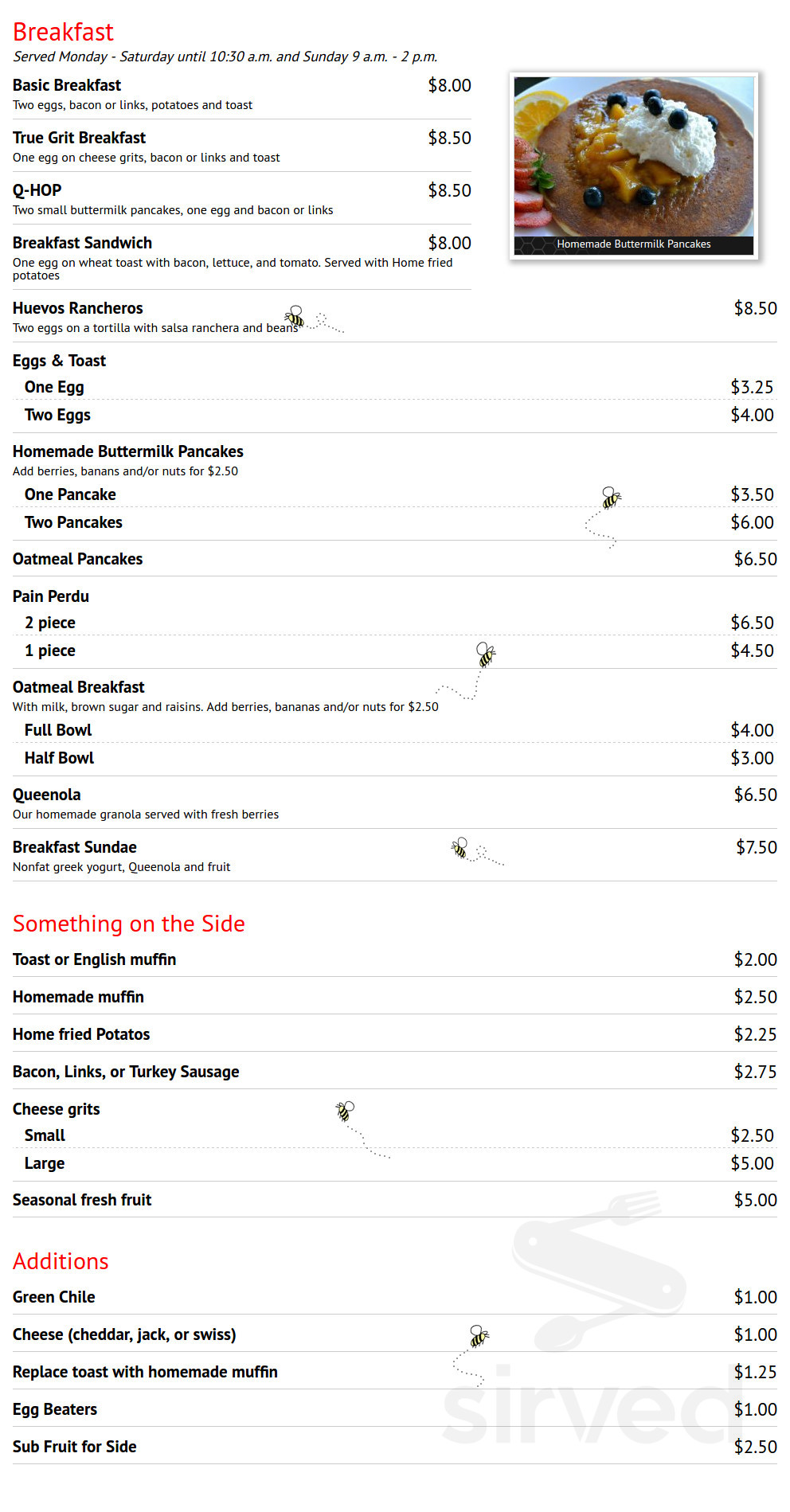 Queenies menu in Tulsa, Oklahoma, USA