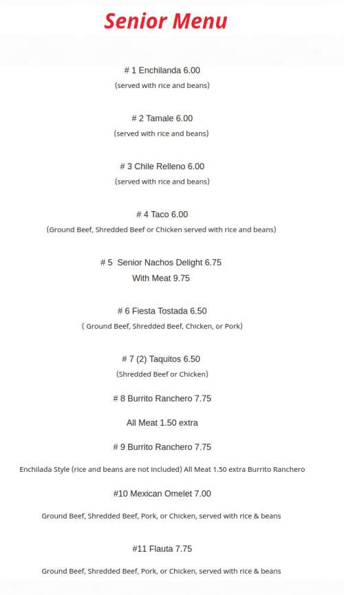 Ramona's Restaurant menu in Beaumont, California, USA