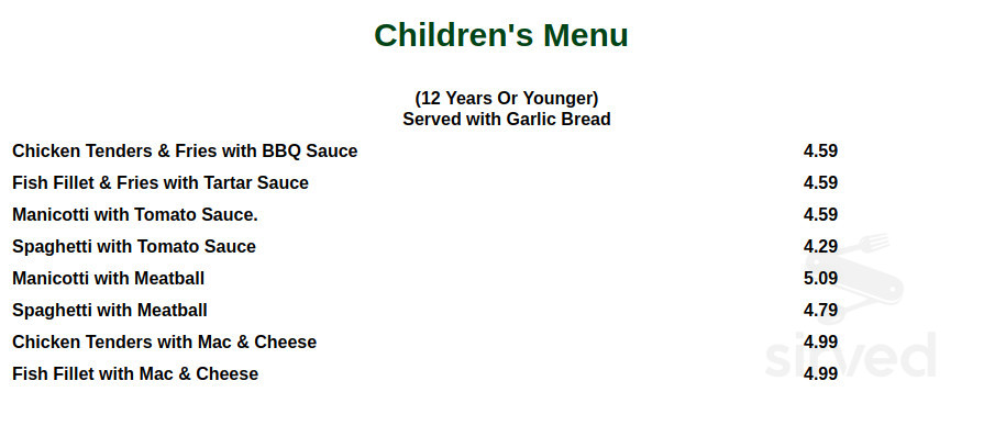 Tony's Cafe menu in Taneytown, Maryland, USA