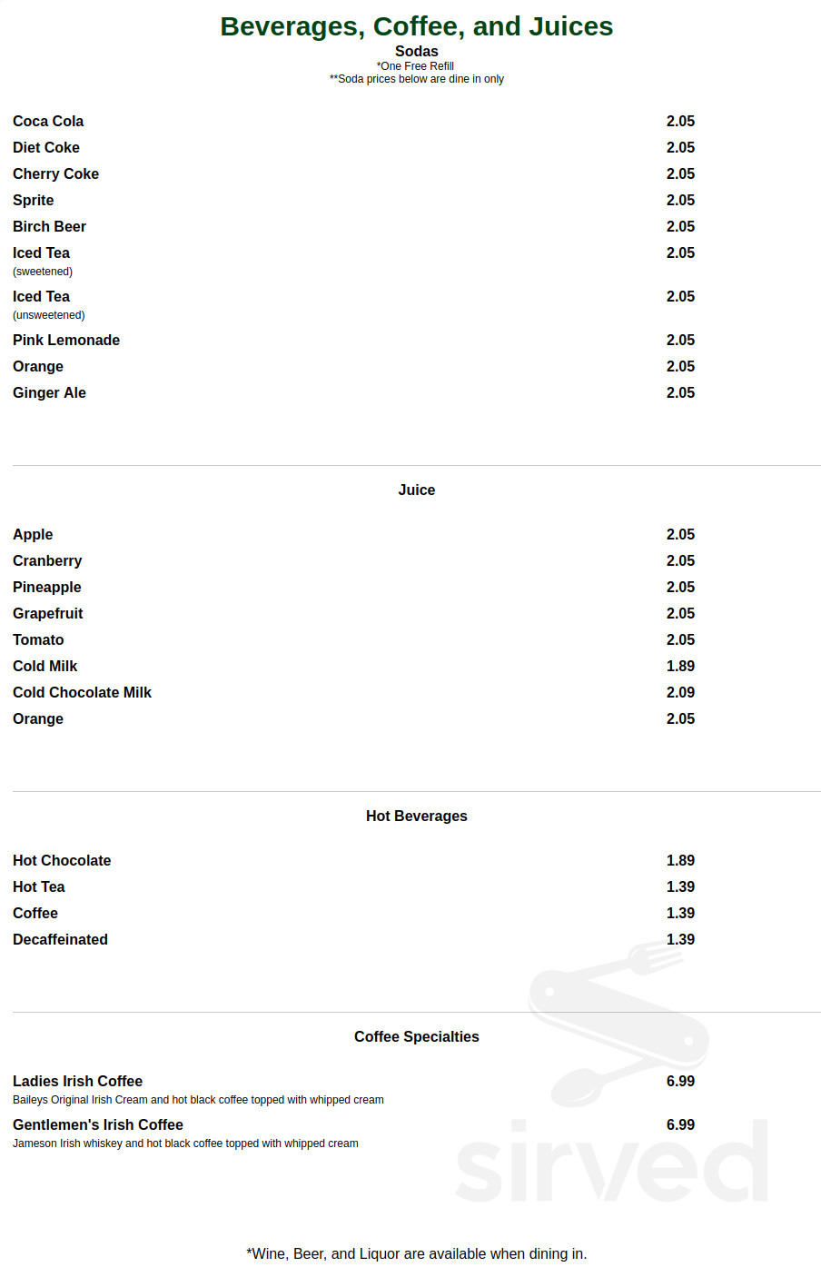 Menu for Tony's Cafe in Taneytown, MD | Sirved