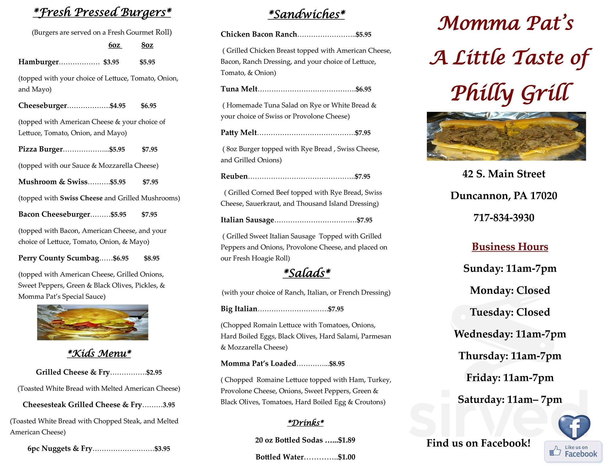 Momma Pat's A Little Taste of Philly Grille menus in Duncannon ...