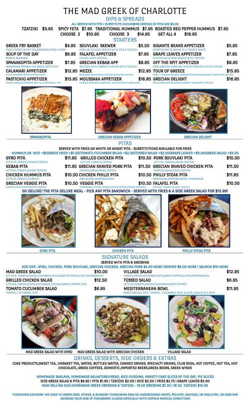 The Mad Greek of Charlotte menu in Charlotte, North Carolina, USA