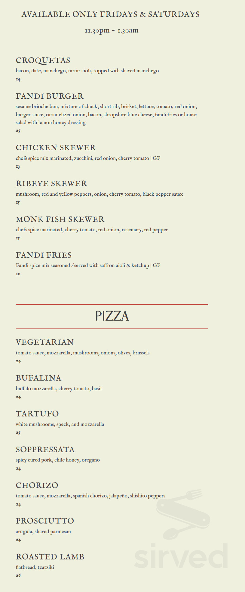 Fandi Mata menu in Brooklyn, New York, USA