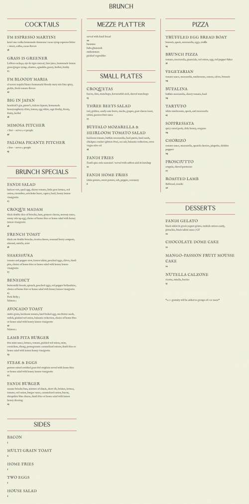 Fandi Mata menu in Brooklyn, New York, USA