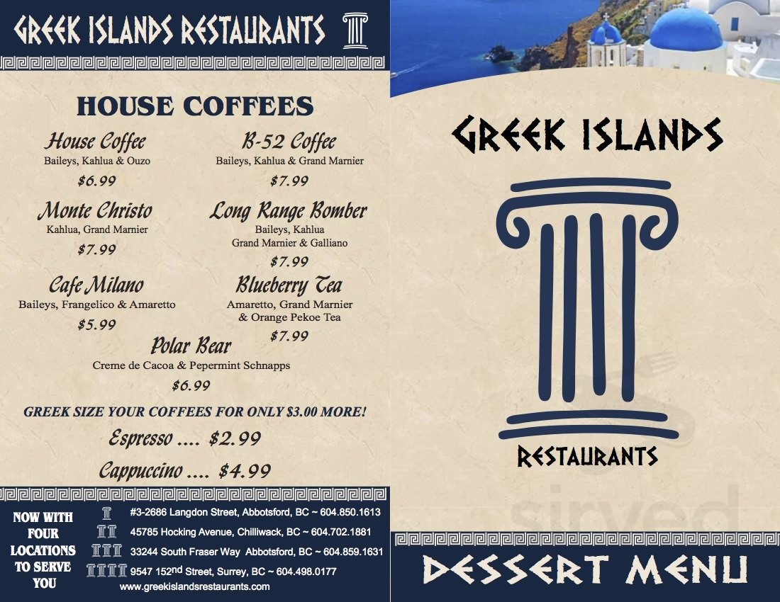 Greek Islands Restaurant menu in Abbotsford, British Columbia, Canada
