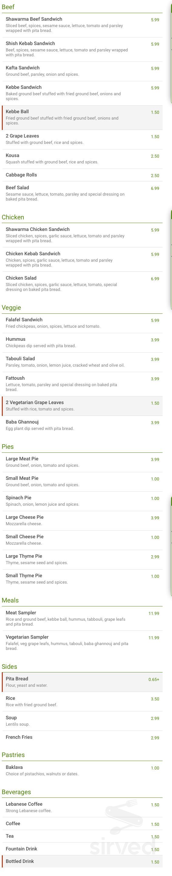 Cedarland Bakery & Restaurant menu in Dayton, Ohio, USA