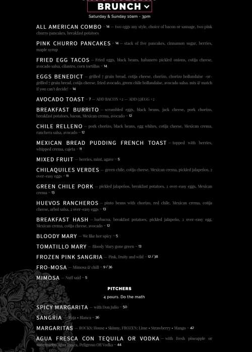 Pink Taco menu in Chicago, Illinois, USA