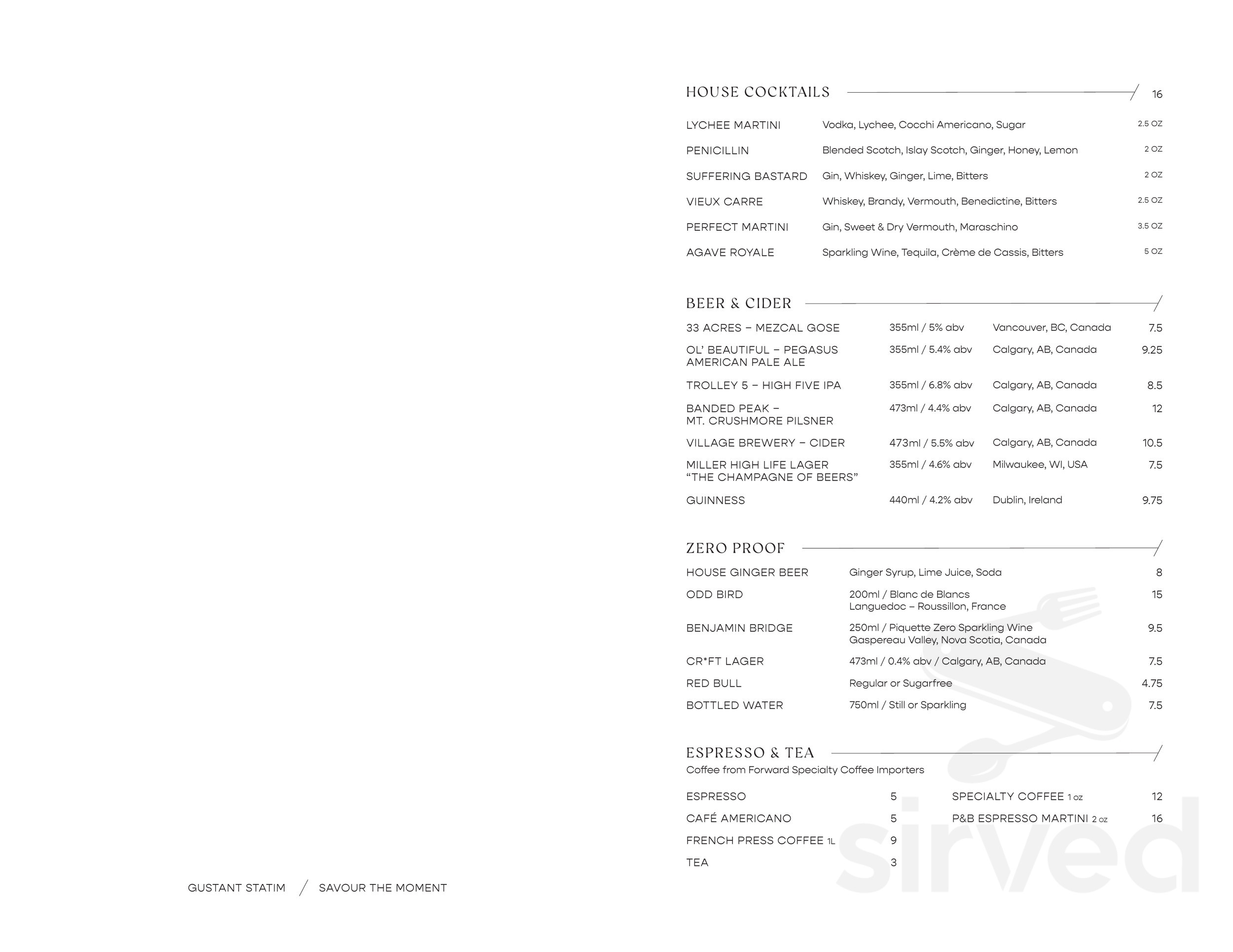 Menu for Pat and Betty in Calgary, AB | Sirved