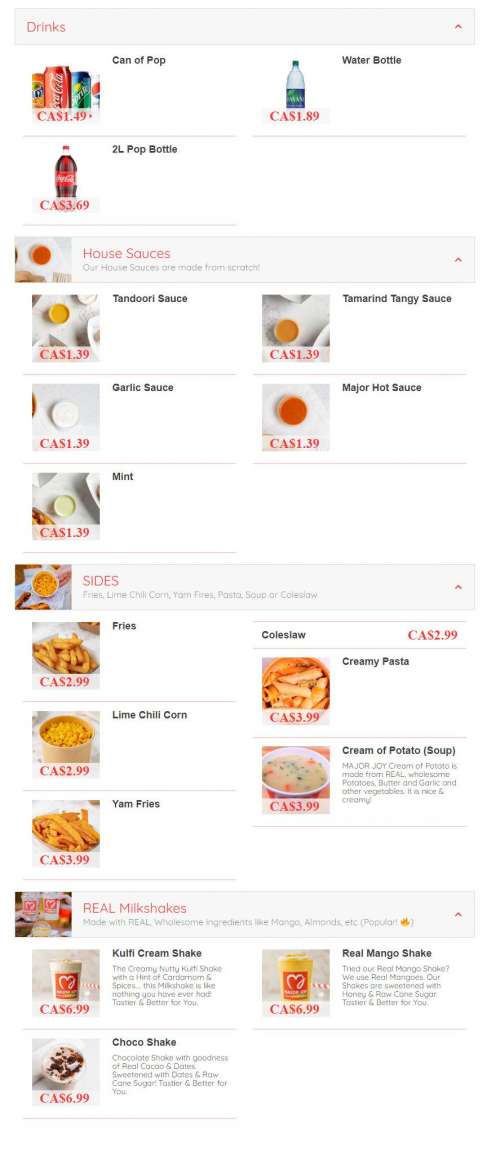MAJOR JOY Flavoured Chicken menu in Surrey, British Columbia, Canada