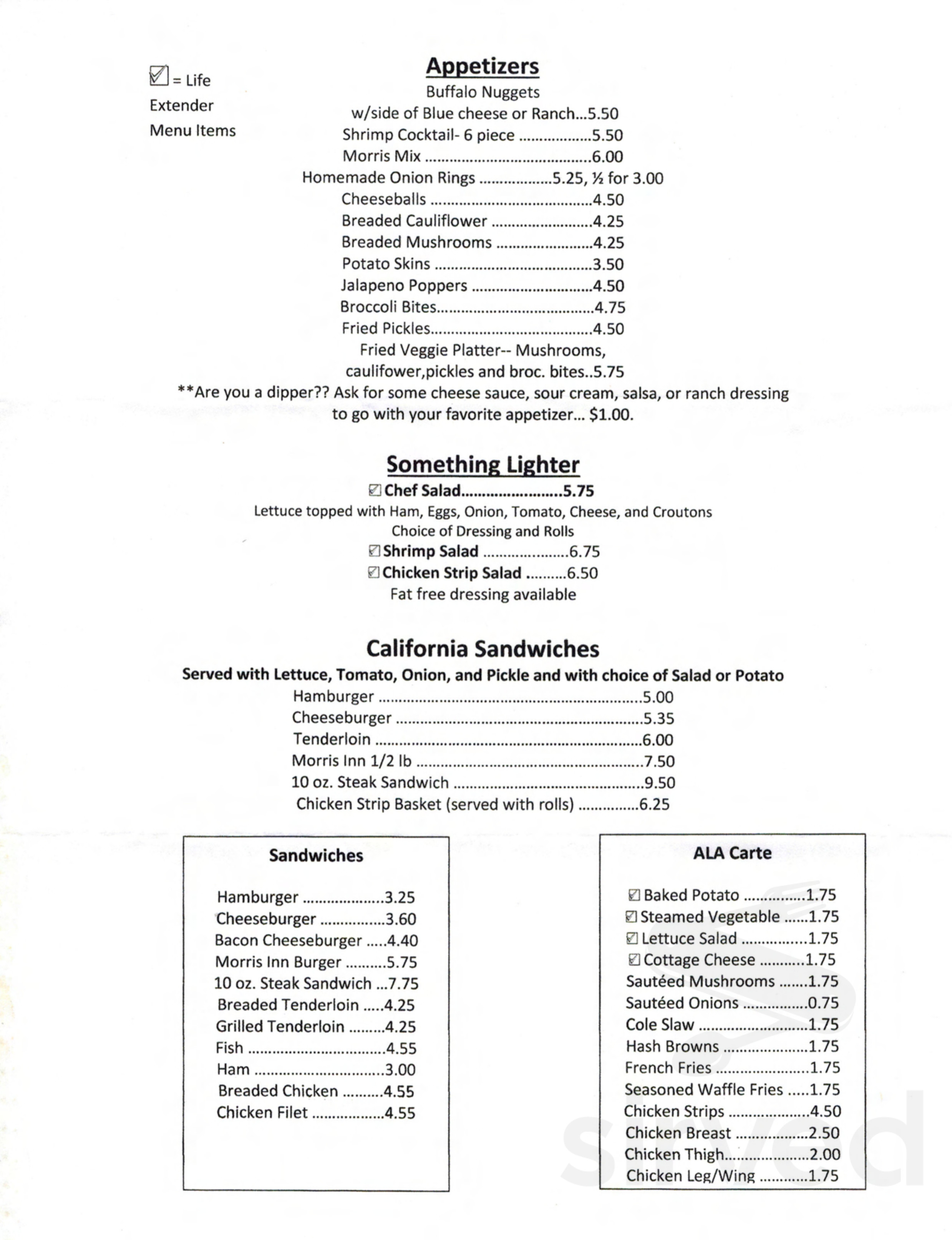 Menu - Morrison IA's Morris Inn Steakhouse | Sirved