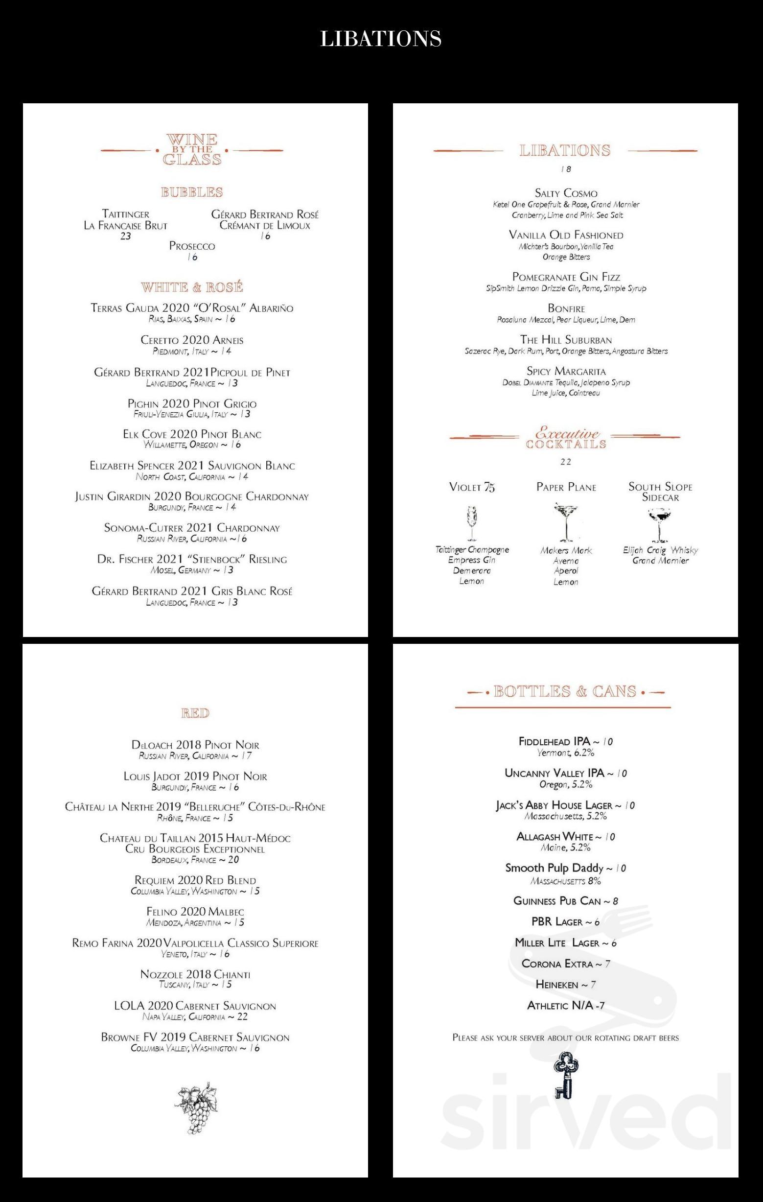 Menu for 1928 Beacon Hill in Boston, MA | Sirved