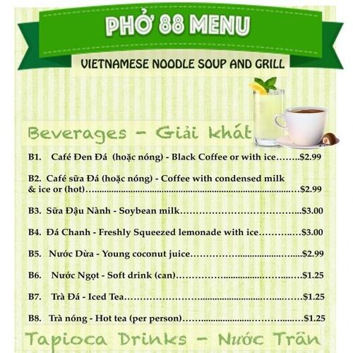 Pho 88 menu in Katy, Texas, USA