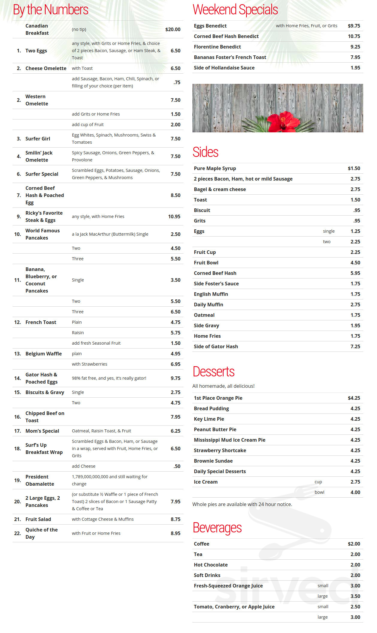 Harry and the Natives menu in Hobe Sound, Florida, USA
