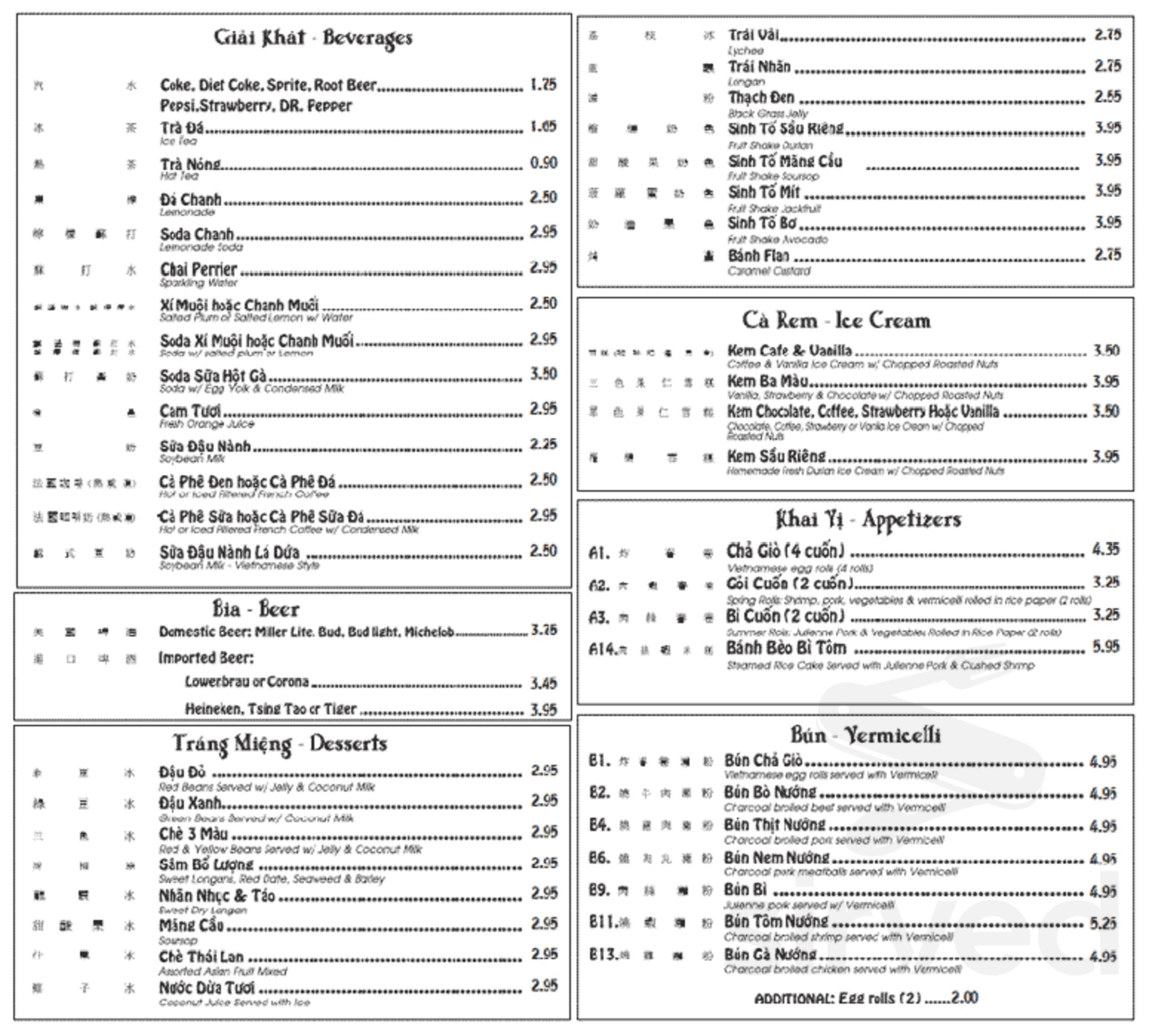 Saigon Pagolac menu in Houston, Texas, USA