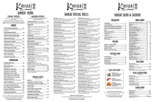Kansai Japanese Steakhouse menu in Clarksville, Indiana, USA