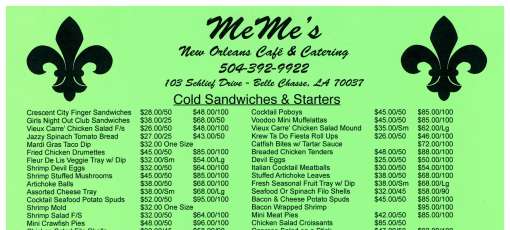 Menu for Meme's New Orleans Cafe in Belle Chasse, LA | Sirved