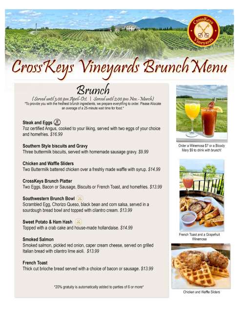 CrossKeys Vineyards menu in Mt Crawford, Virginia, USA