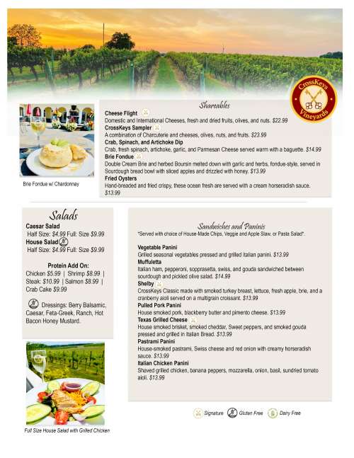 CrossKeys Vineyards menu in Mt Crawford, Virginia, USA