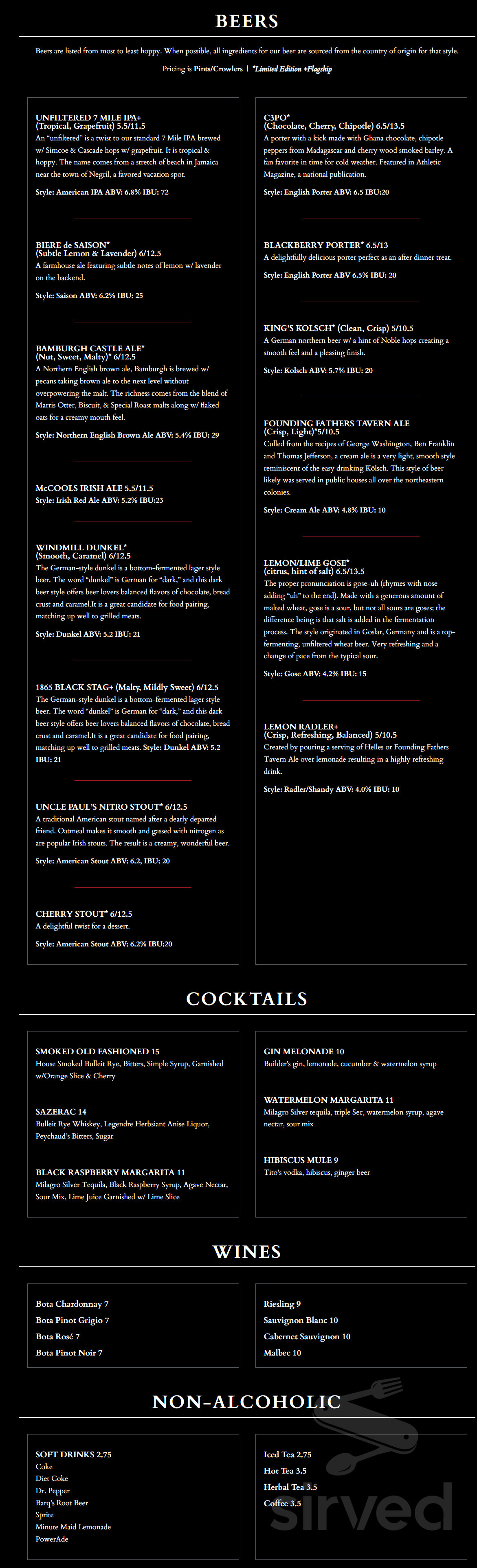 Black Stag Brewery & Pub menu in Lawrence, Kansas, USA